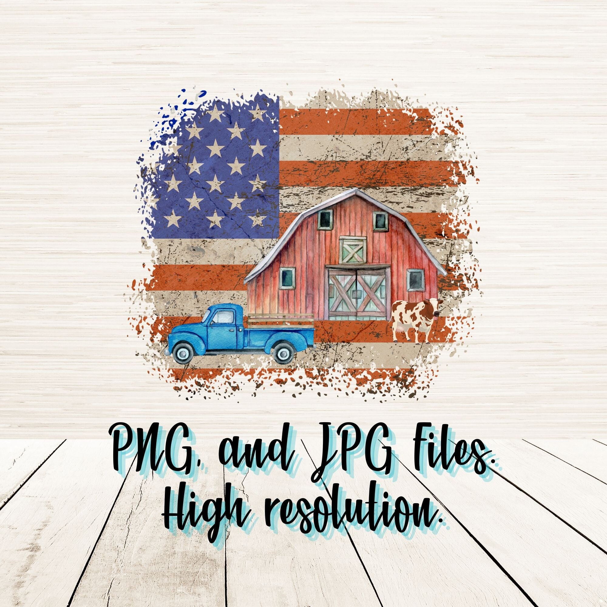 American Flag With Farm Scene PNG File, Digital Download, Watercolor ...