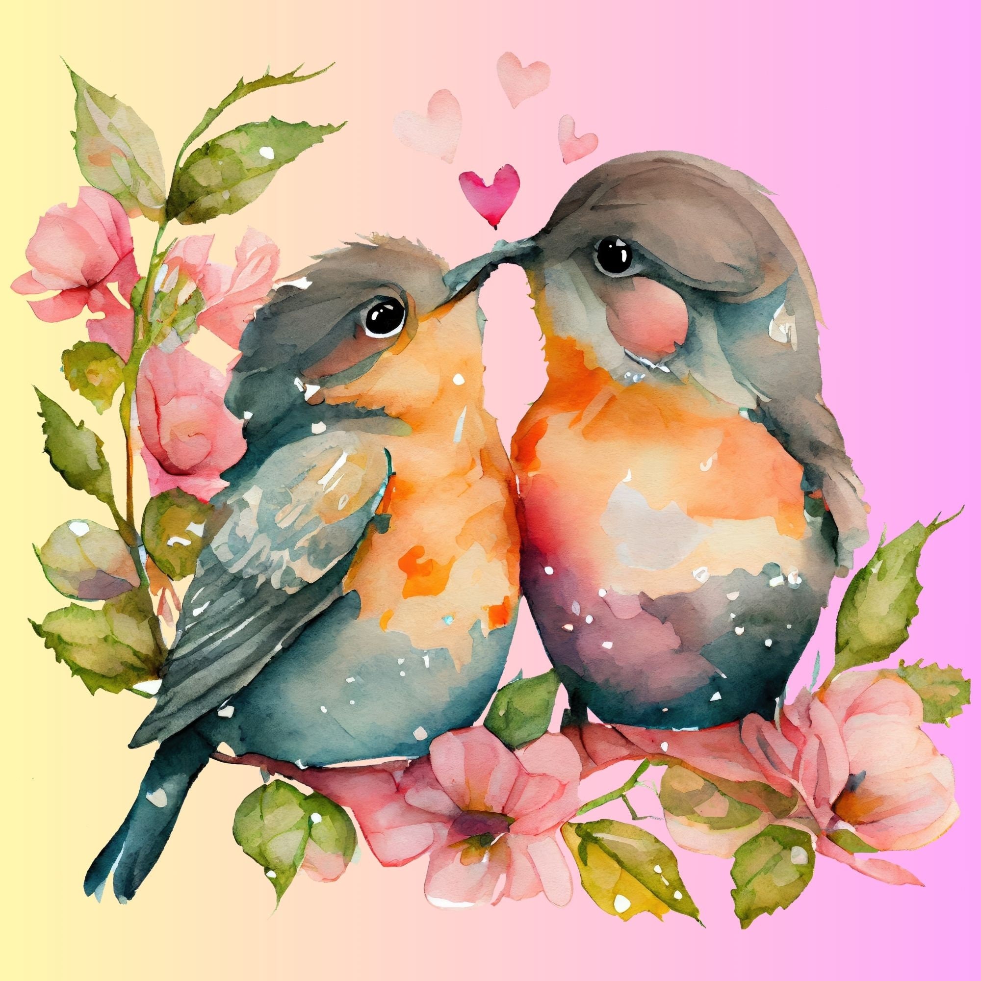 Watercolor Love Birds PNG File Digital Download Nature Art Floral ...