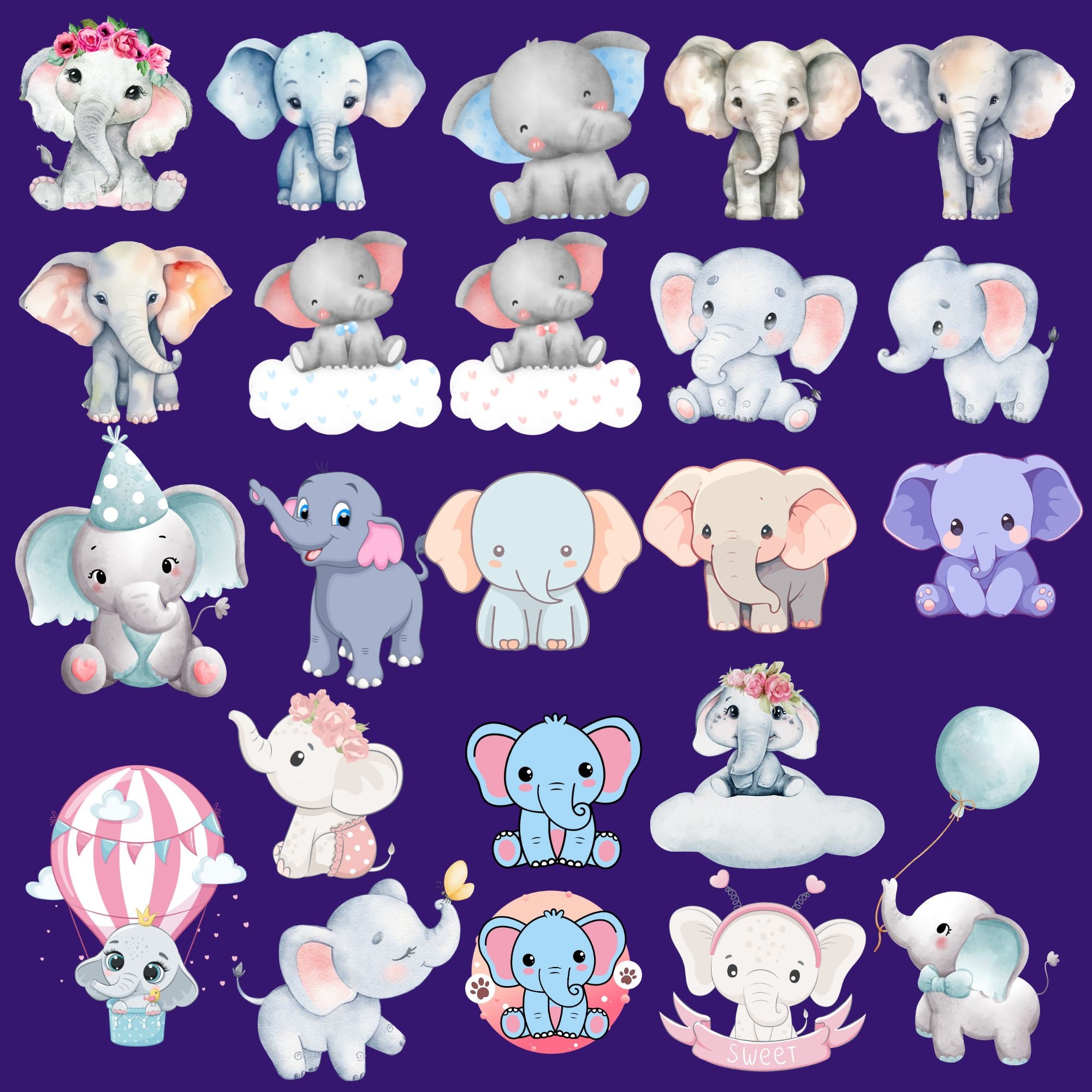 59 Baby Elephant PNG Files Bundle Digital Download Gender - Etsy