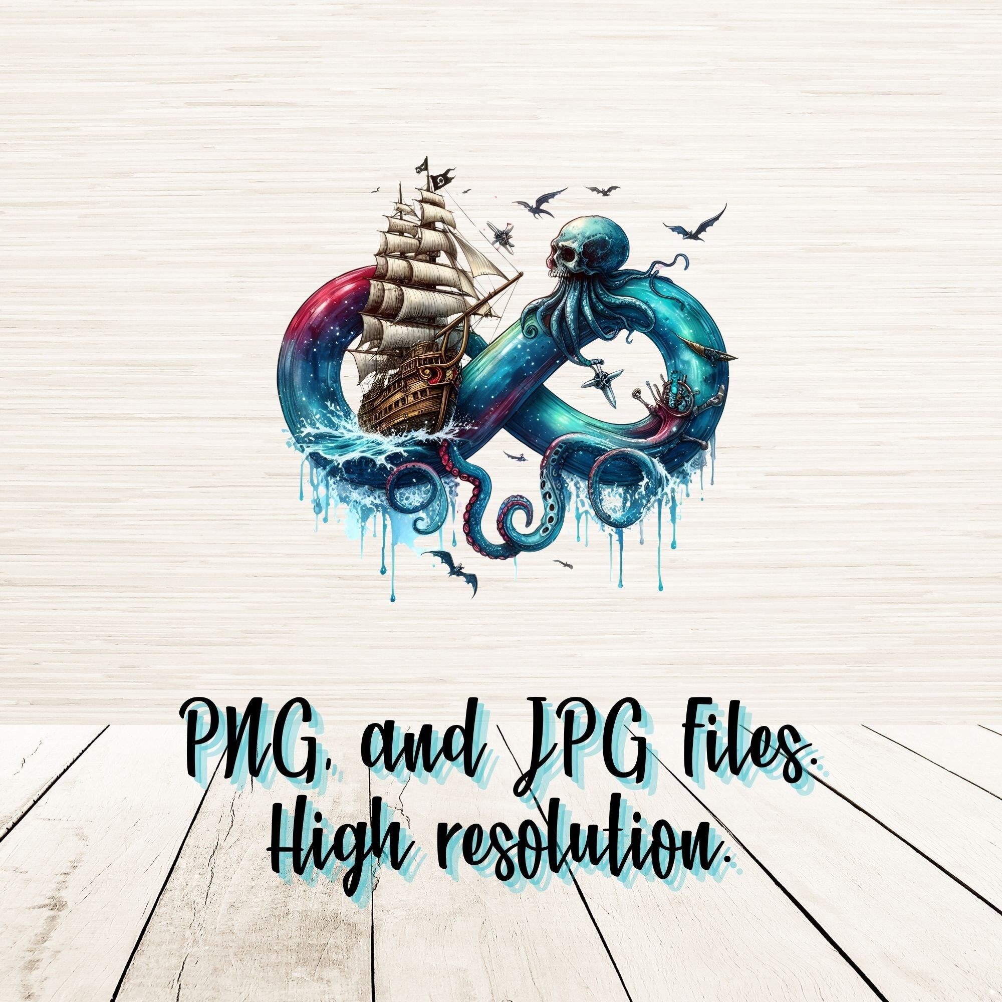 Oceanic Infinity Symbol With Pirate Ship and Kraken Png File, Digital ...