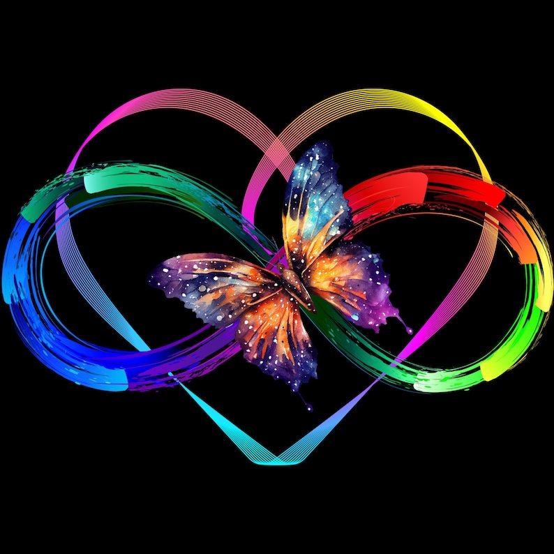 Colorful Infinity Symbol With Cosmic Butterfly and Heart Png, Digital ...