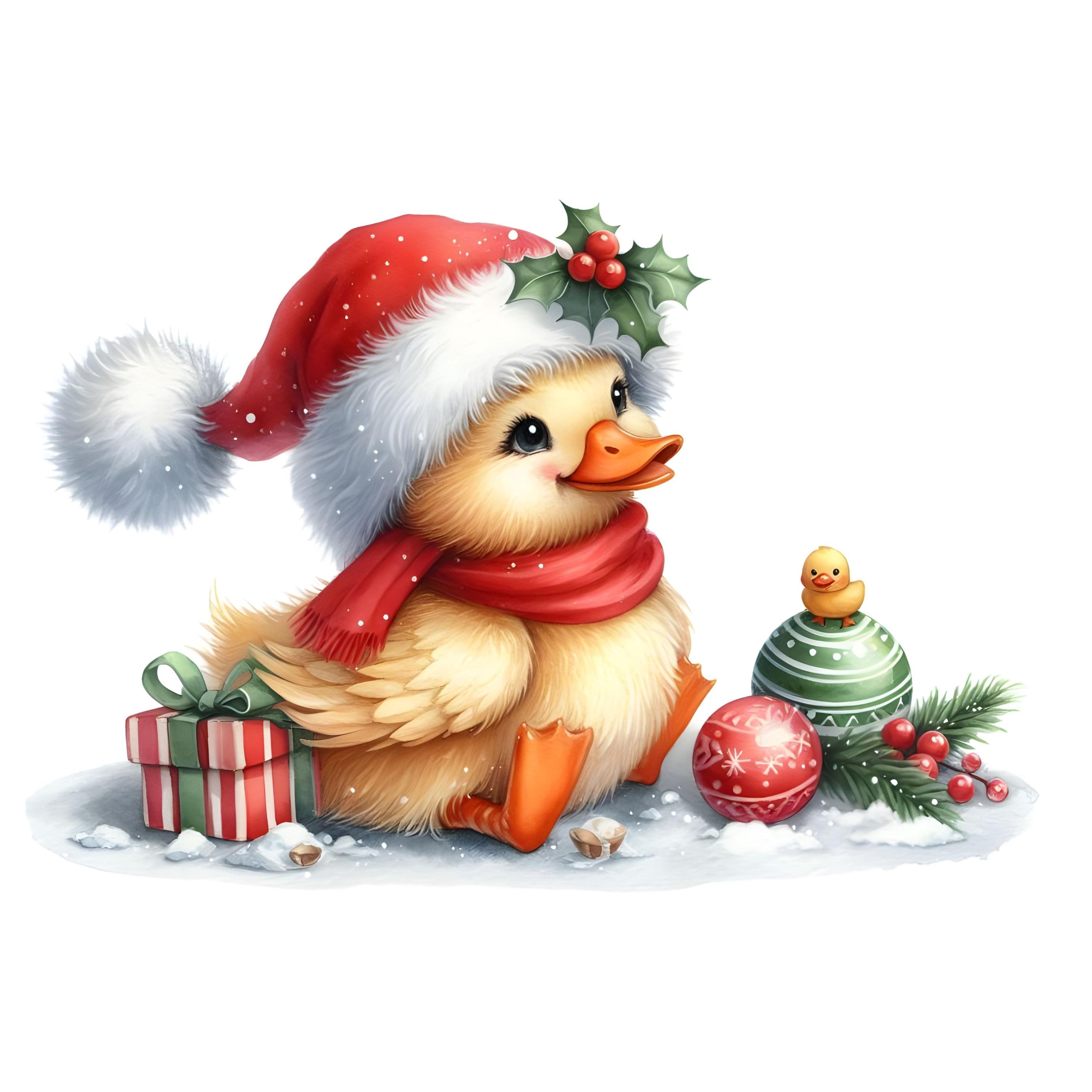 Watercolor Christmas Duck Clipart, JPG Files, Bundle of 10 High Quality ...