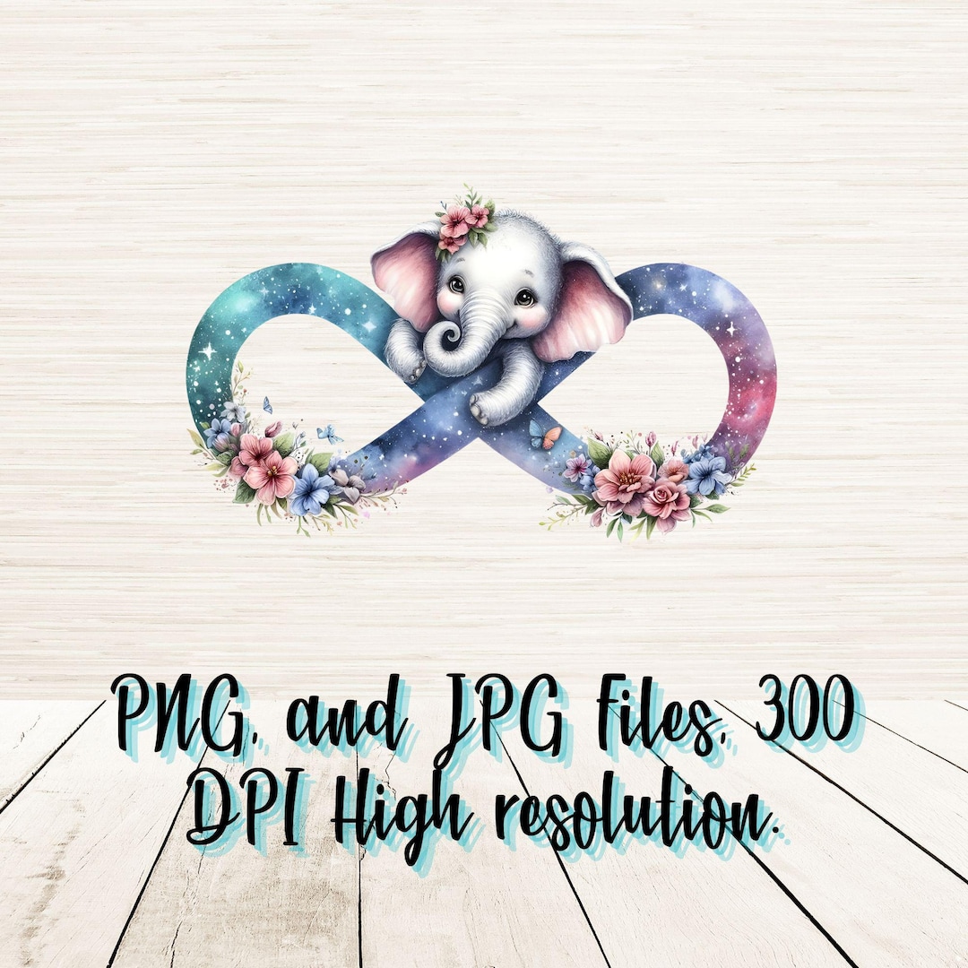 Cute Baby Elephant Infinity Symbol Png JPG File, Digital Download, Pod ...
