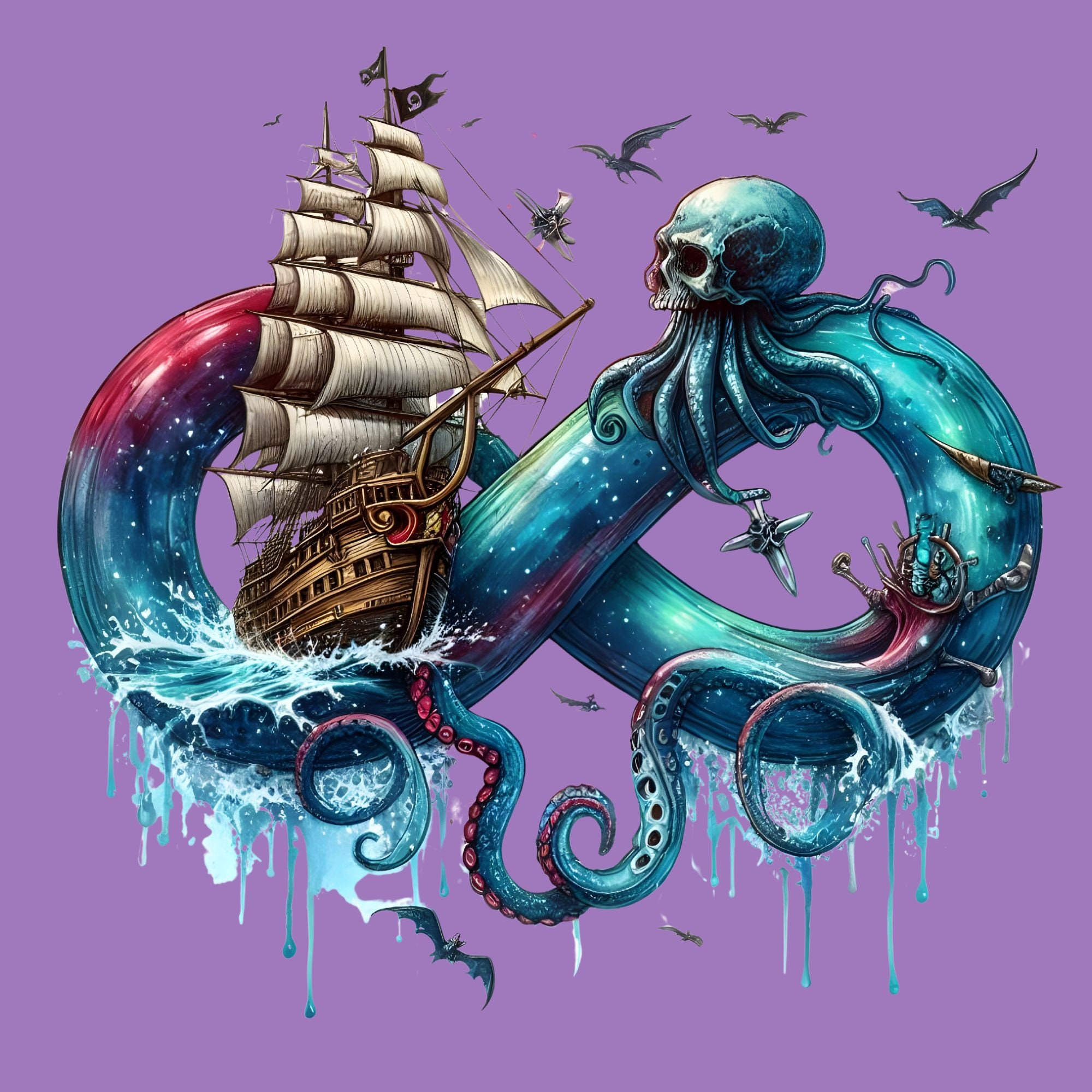 Oceanic Infinity Symbol With Pirate Ship and Kraken Png File, Digital ...