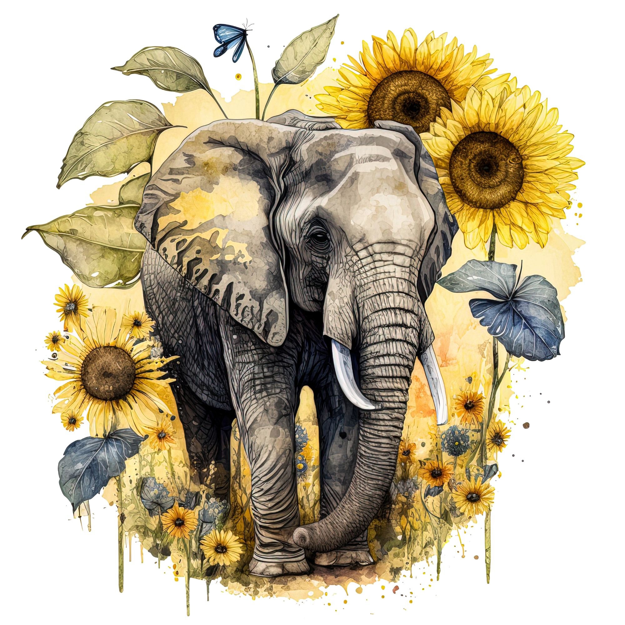 Elephant and Sunflowers PNG Digital Download Sublimation PNG Cute ...