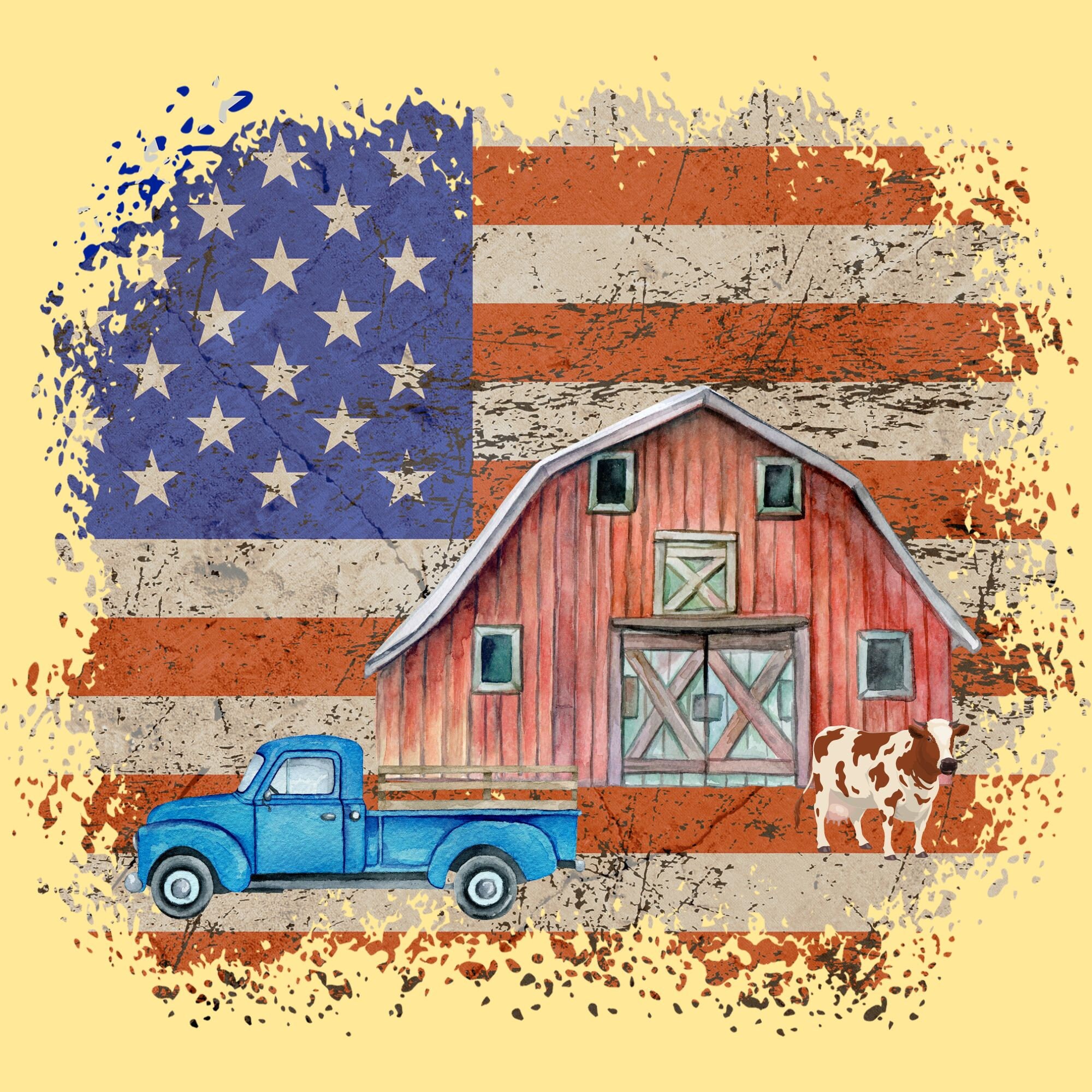 American Flag With Farm Scene PNG File, Digital Download, Watercolor ...