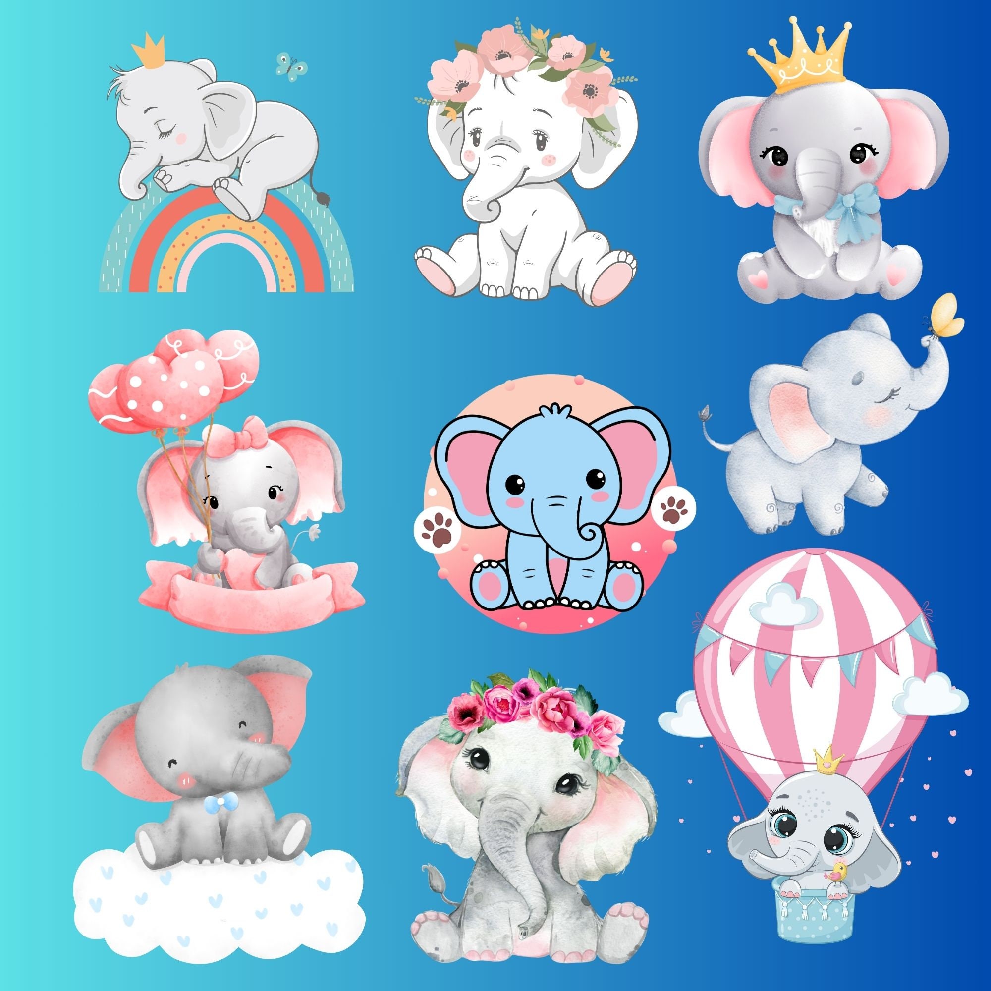 59 Baby Elephant PNG Files Bundle Digital Download Gender - Etsy