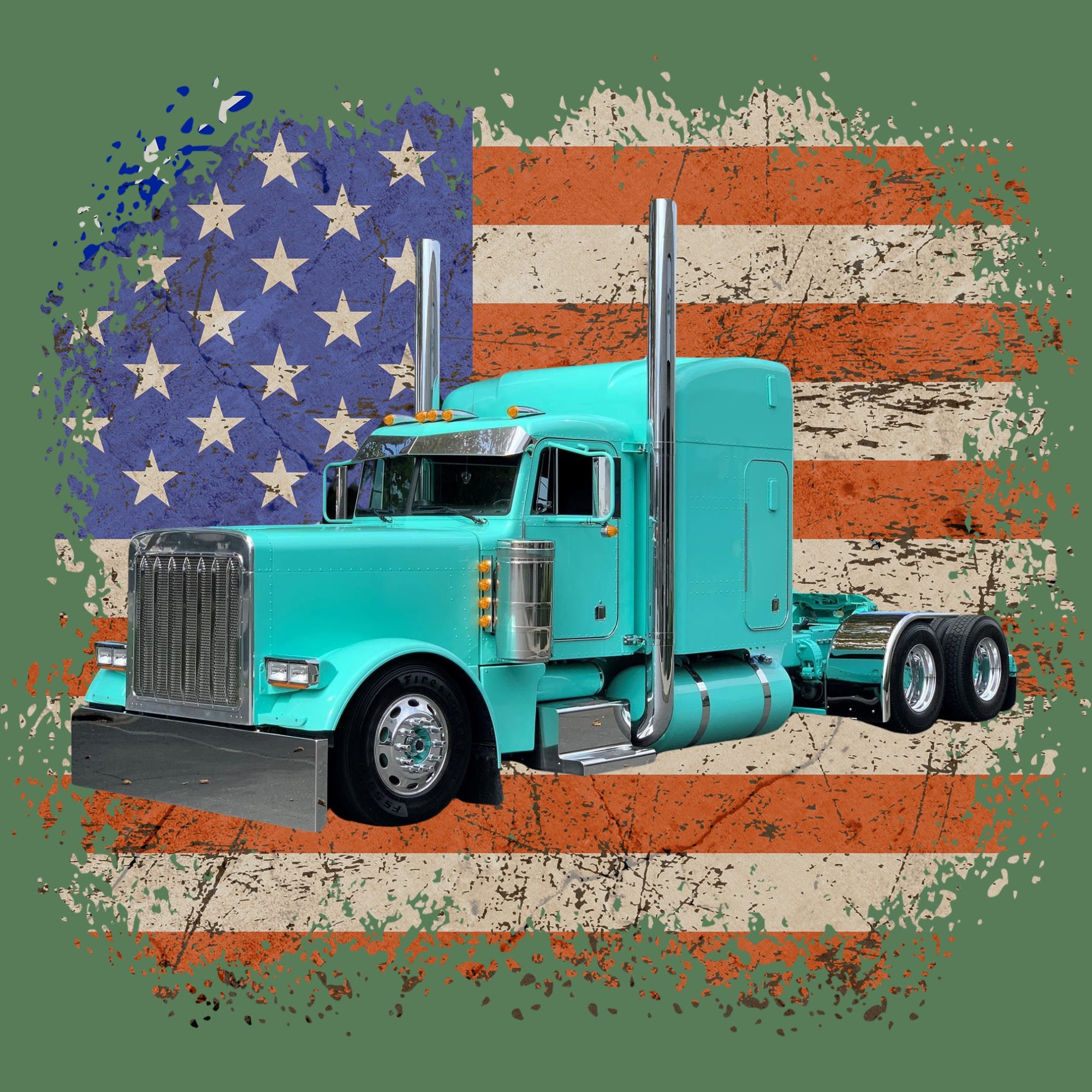 American Flag With Custom Peterbilt Semi Truck PNG File | Digital ...