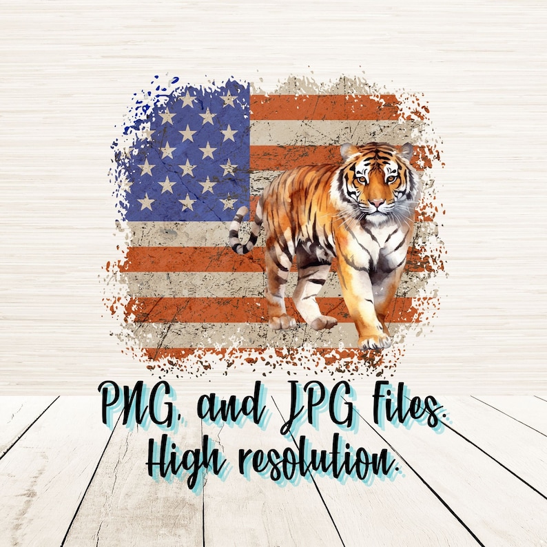 American Flag With Tiger PNG File, Digital Download, Watercolor Art ...