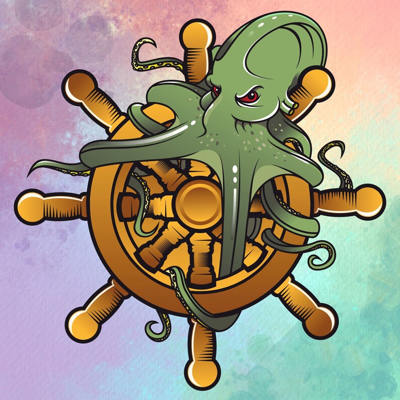 Octopus on Ships Wheel PNG Digital Download Sublimation - Etsy