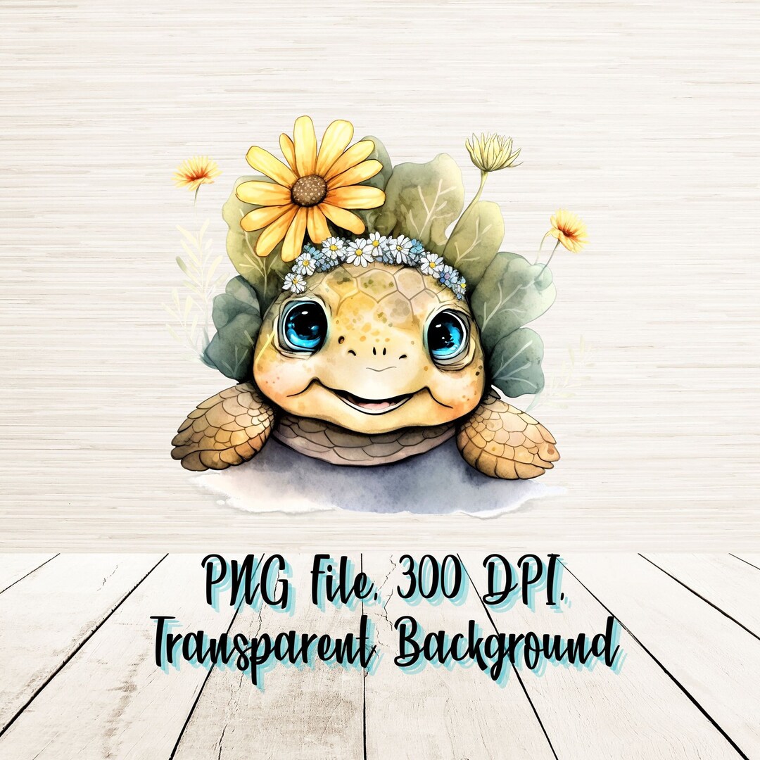 Sea Turtle With Sunflowers PNG File | Digital Download | Cute ...