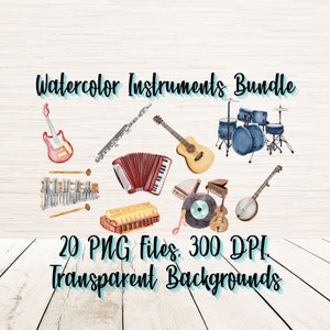 20 Watercolor Instrument PNG File Bundle Digital Download Music T Shirt ...