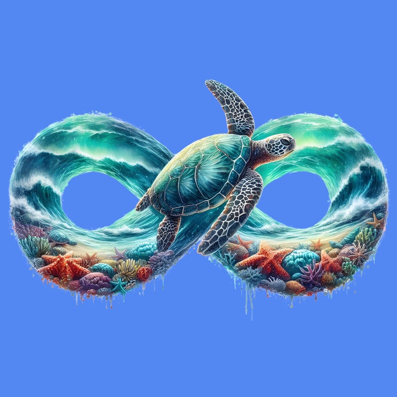 Aquatic Oceanic Infinity Symbol With Sea Turtle Png JPG File, Digital ...