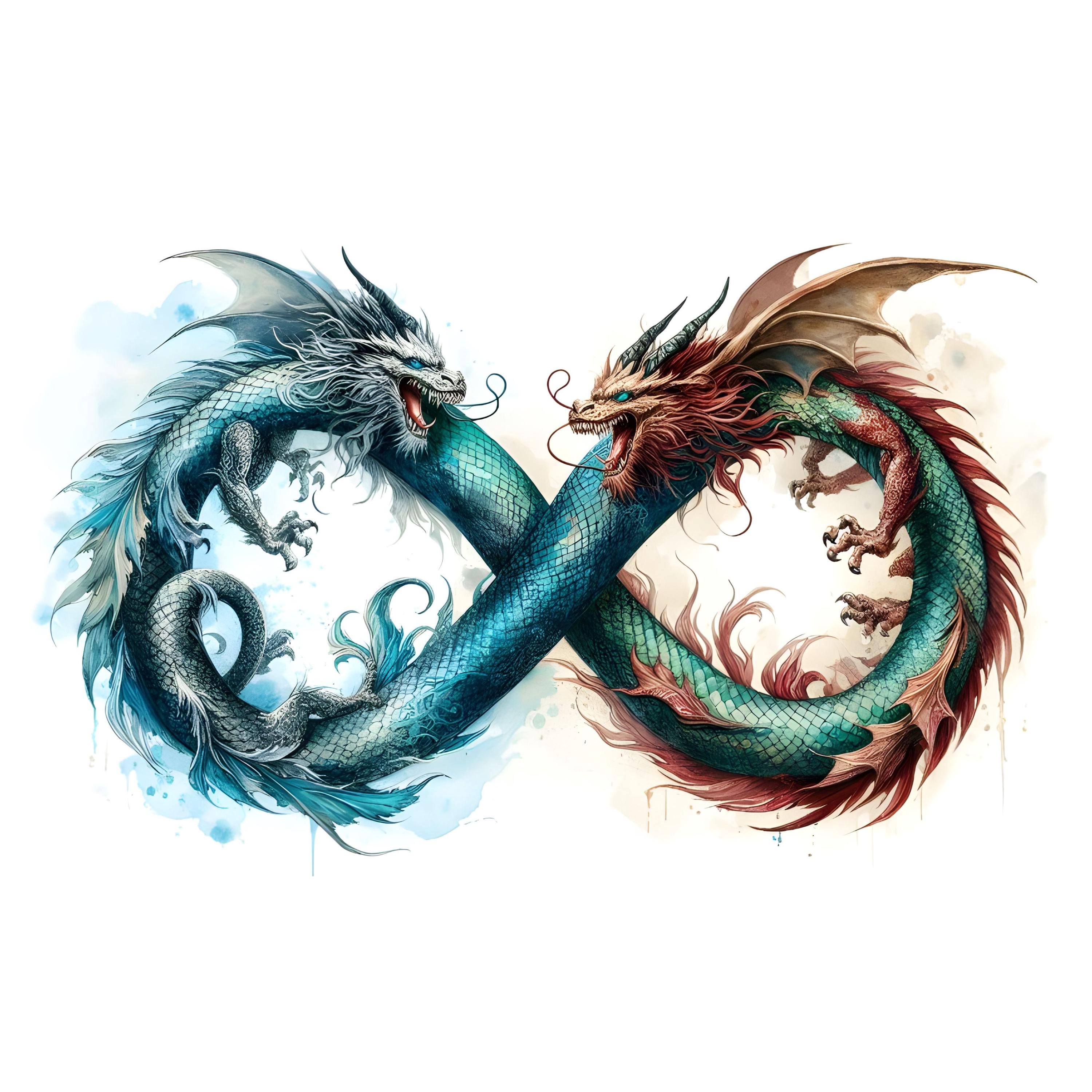 Watercolor Infinity Symbol With Dragons Png JPG File, Digital Download ...