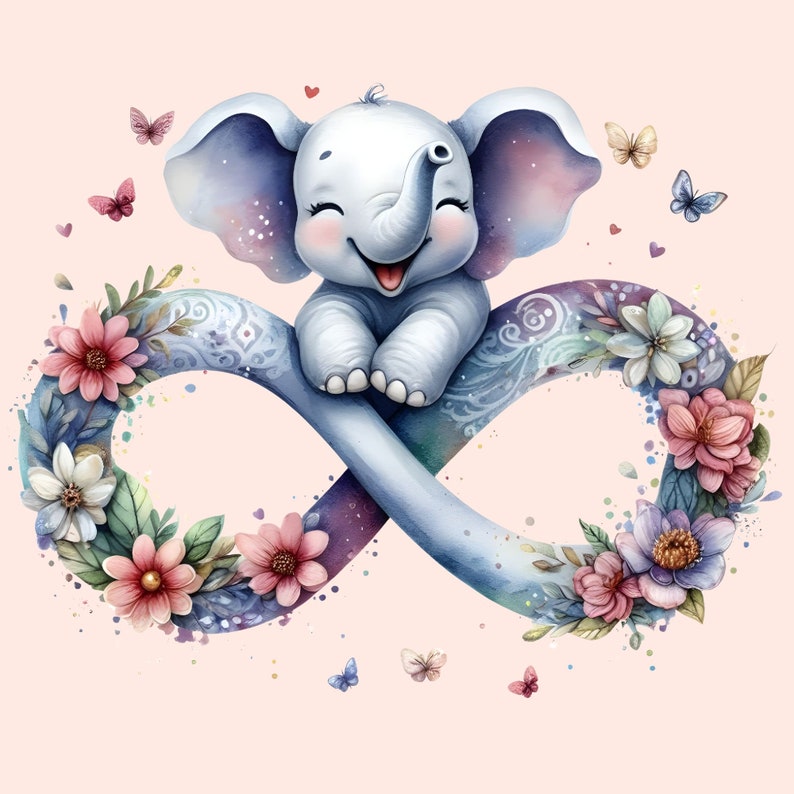 Cute Baby Elephant Infinity Symbol Png JPG File, Digital Download, Pod ...