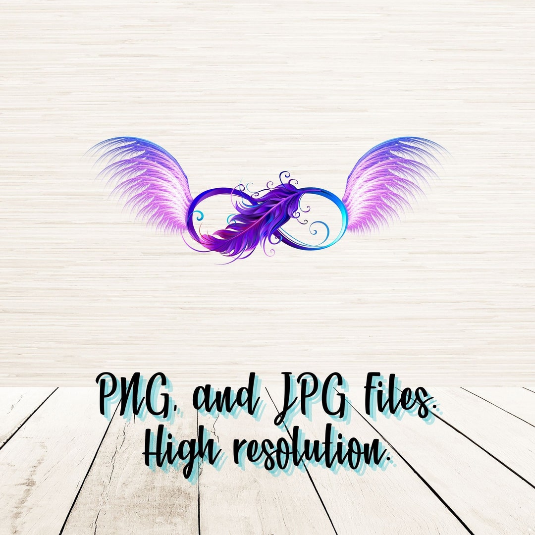 Purple Infinity Symbol With Angel Wings and Feather Png File, Digital ...