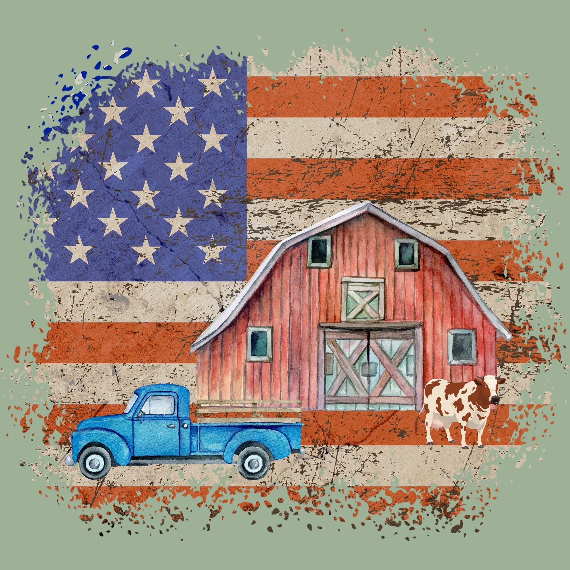 American Flag With Farm Scene PNG File, Digital Download, Watercolor ...