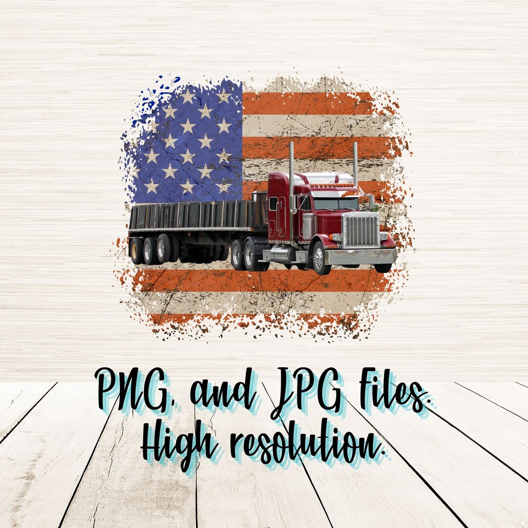 American Flag With Custom Peterbilt Flatbed Semi Truck PNG File ...