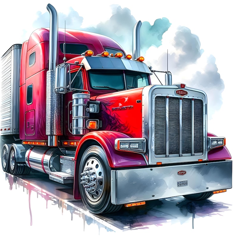 14 Peterbilt Semi Truck Clipart JPG File, Trucker T Shirt Design ...
