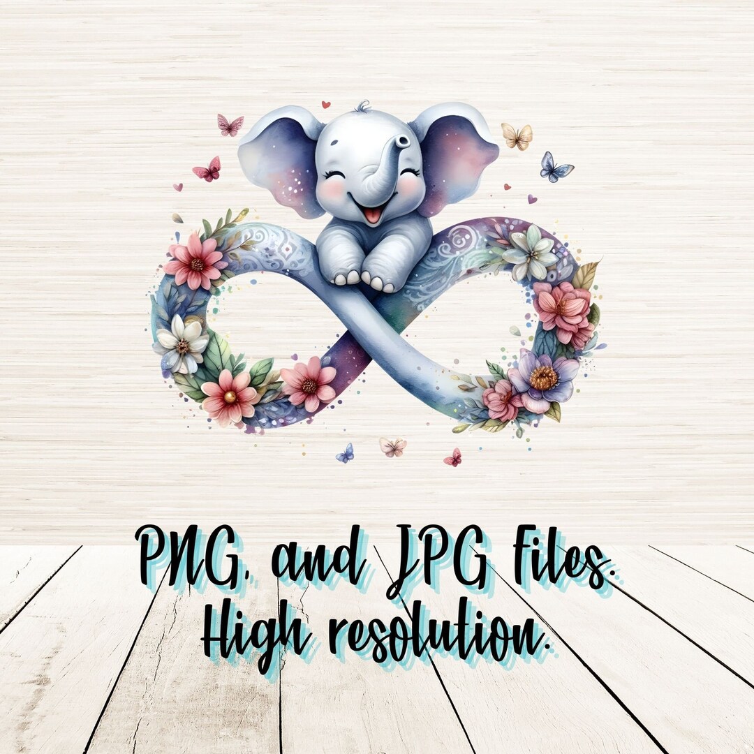 Cute Baby Elephant Infinity Symbol Png JPG File, Digital Download, Pod ...