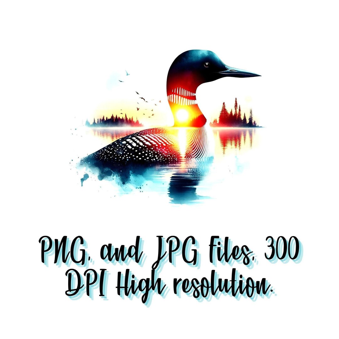 Watercolor Loon on a Lake at Sunset PNG JPG, Nature Wildlife Clipart ...