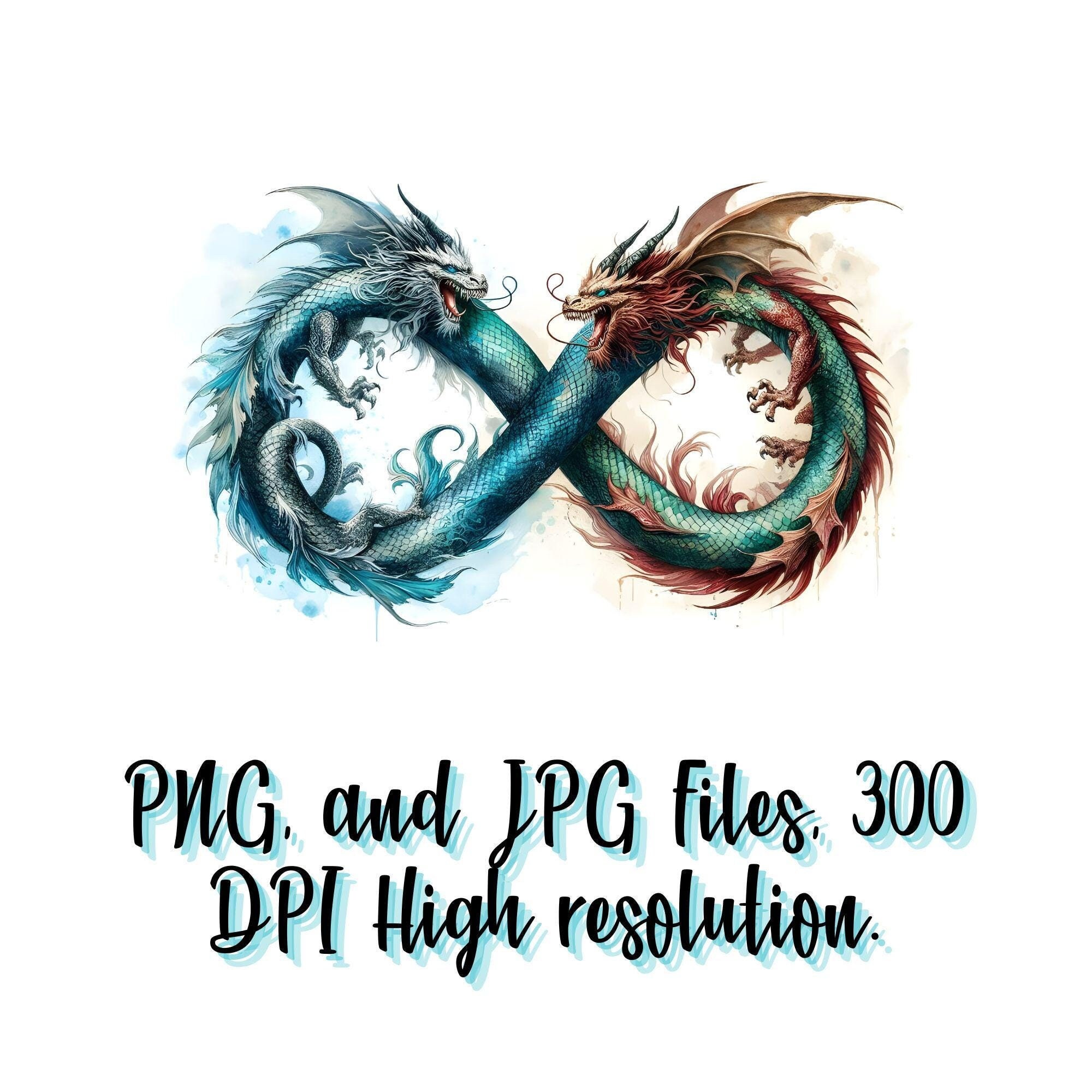 Watercolor Infinity Symbol With Dragons Png JPG File, Digital Download ...