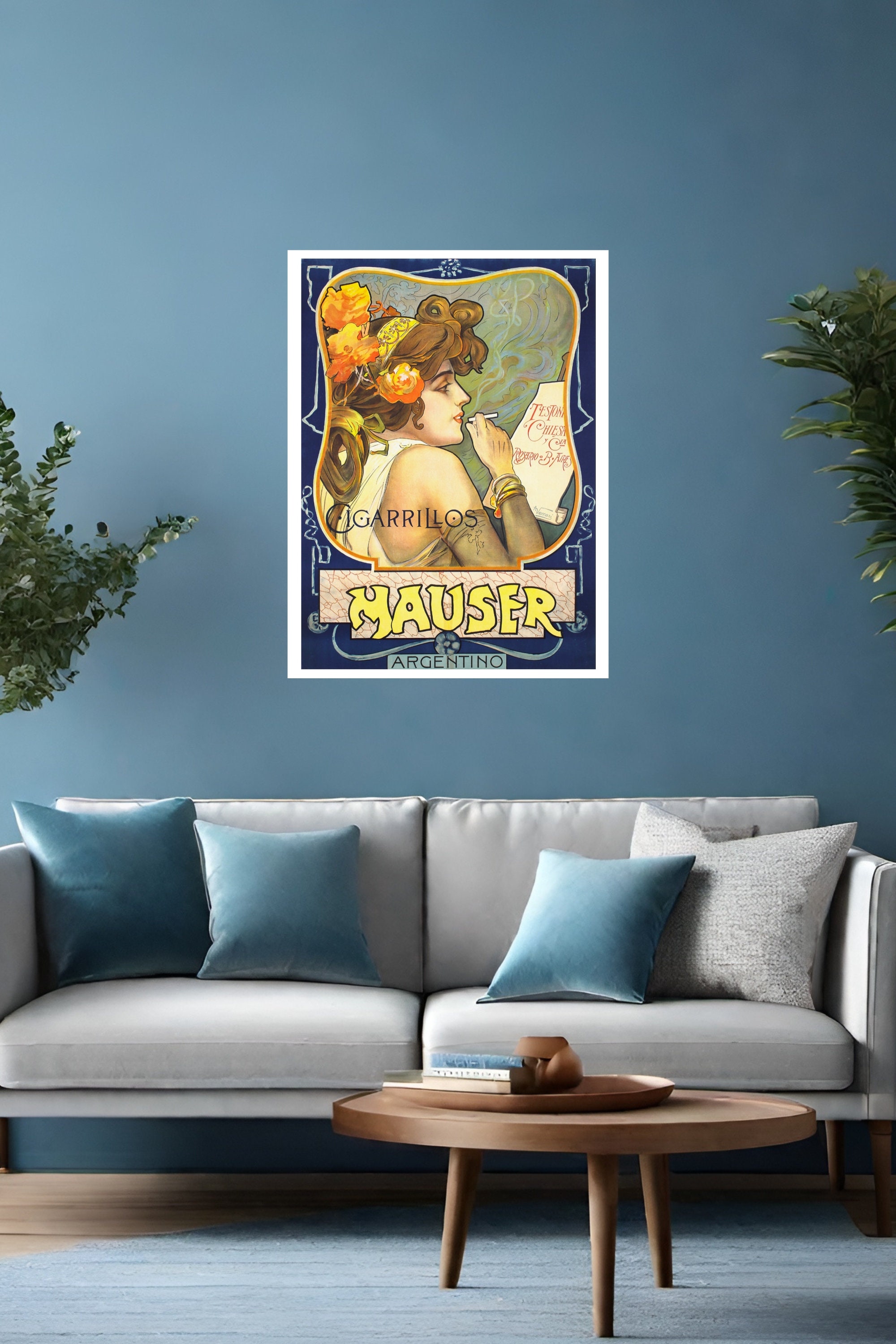 Art Nouveau Poster Reproduction 1905 Mauser Cigarillo Ad Retro Wall Art ...