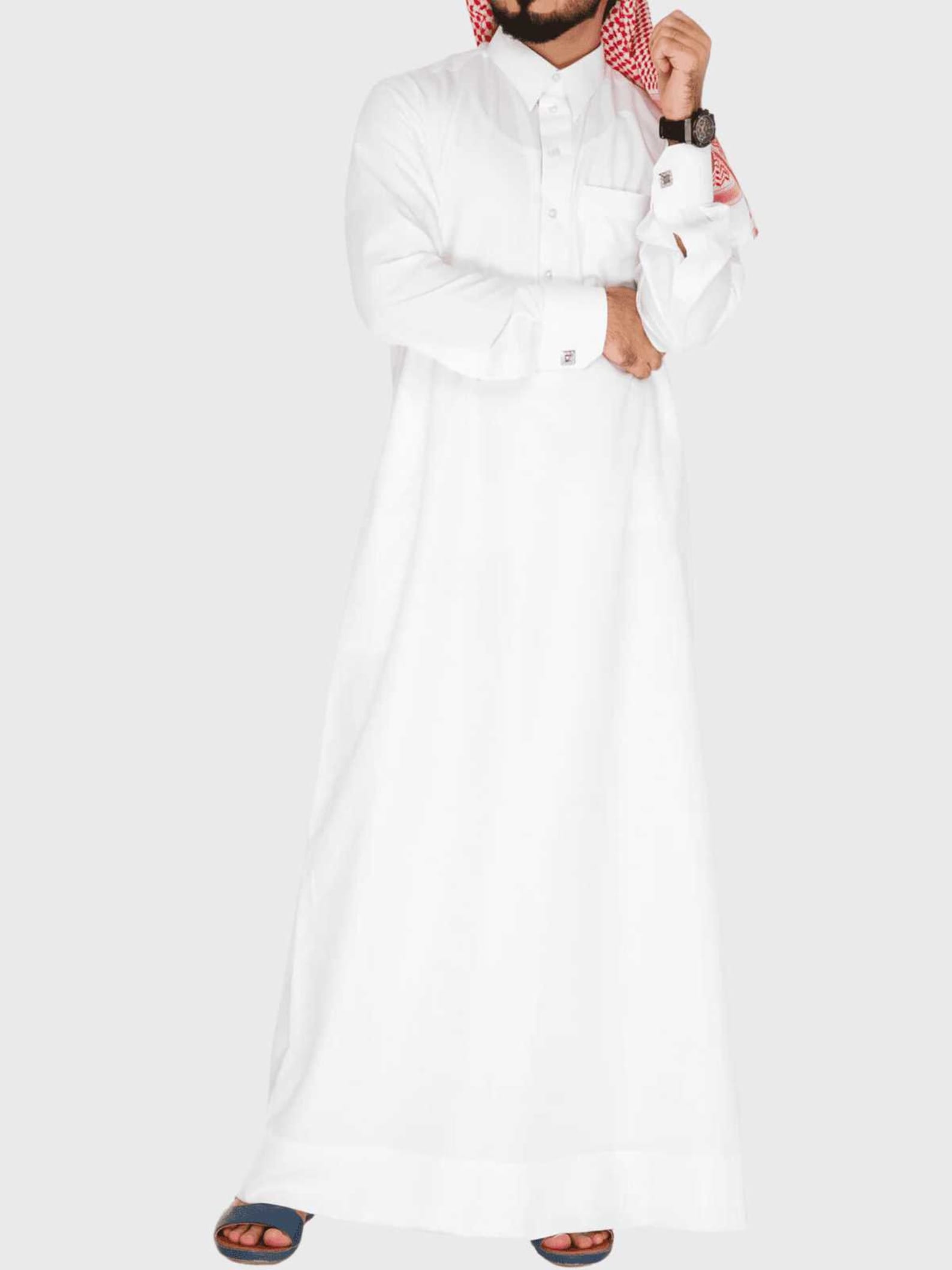 Mens White Qatari Thobes Jubbah Jubba Thawb Kandora Dishdasha Jalabiya ...
