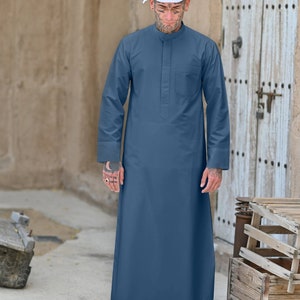 Mens Midnight Blue Kuwaiti Thobes Jubbah Jubba Thawb Kandora Dishdasha ...