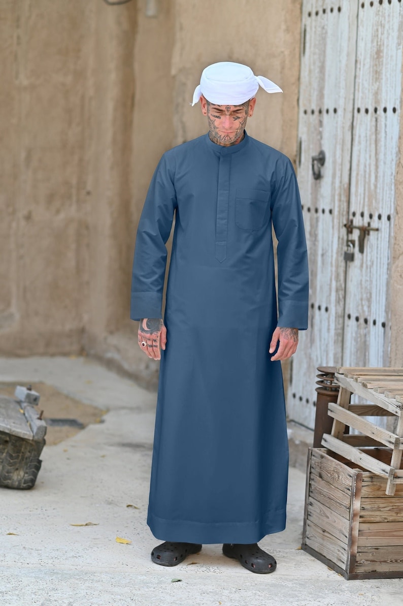 Mens Midnight Blue Kuwaiti Thobes Jubbah Jubba Thawb Kandora Dishdasha ...