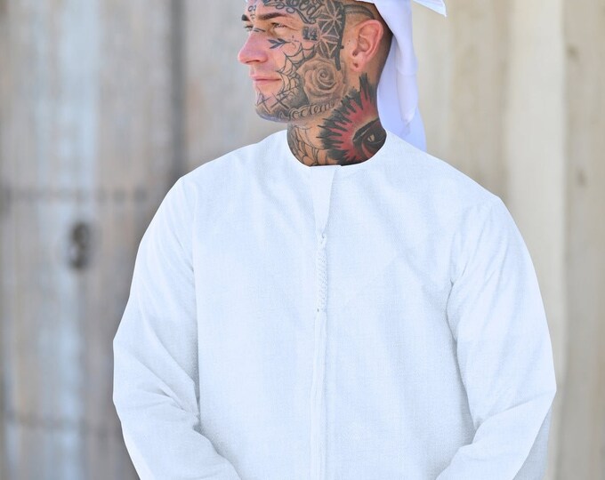 Mens White Emirati Wool Mix Thobes Jubbah Jubba Thawb Kandora Dishdasha ...