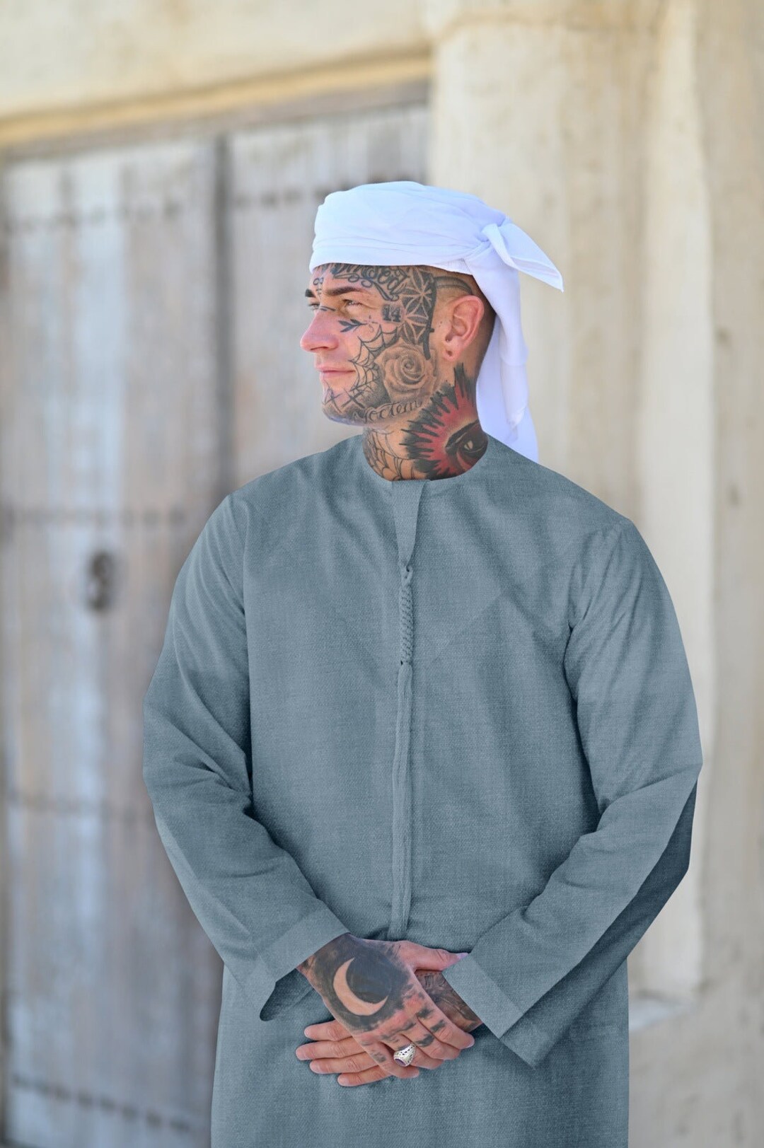Mens Deep Teal Emirati Wool Mix Thobes Jubbah Jubba Thawb Kandora ...