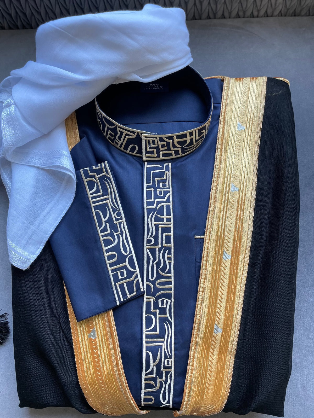 Mens Blue Thobe With Gold Embroidery 3 Pcs Set - Etsy