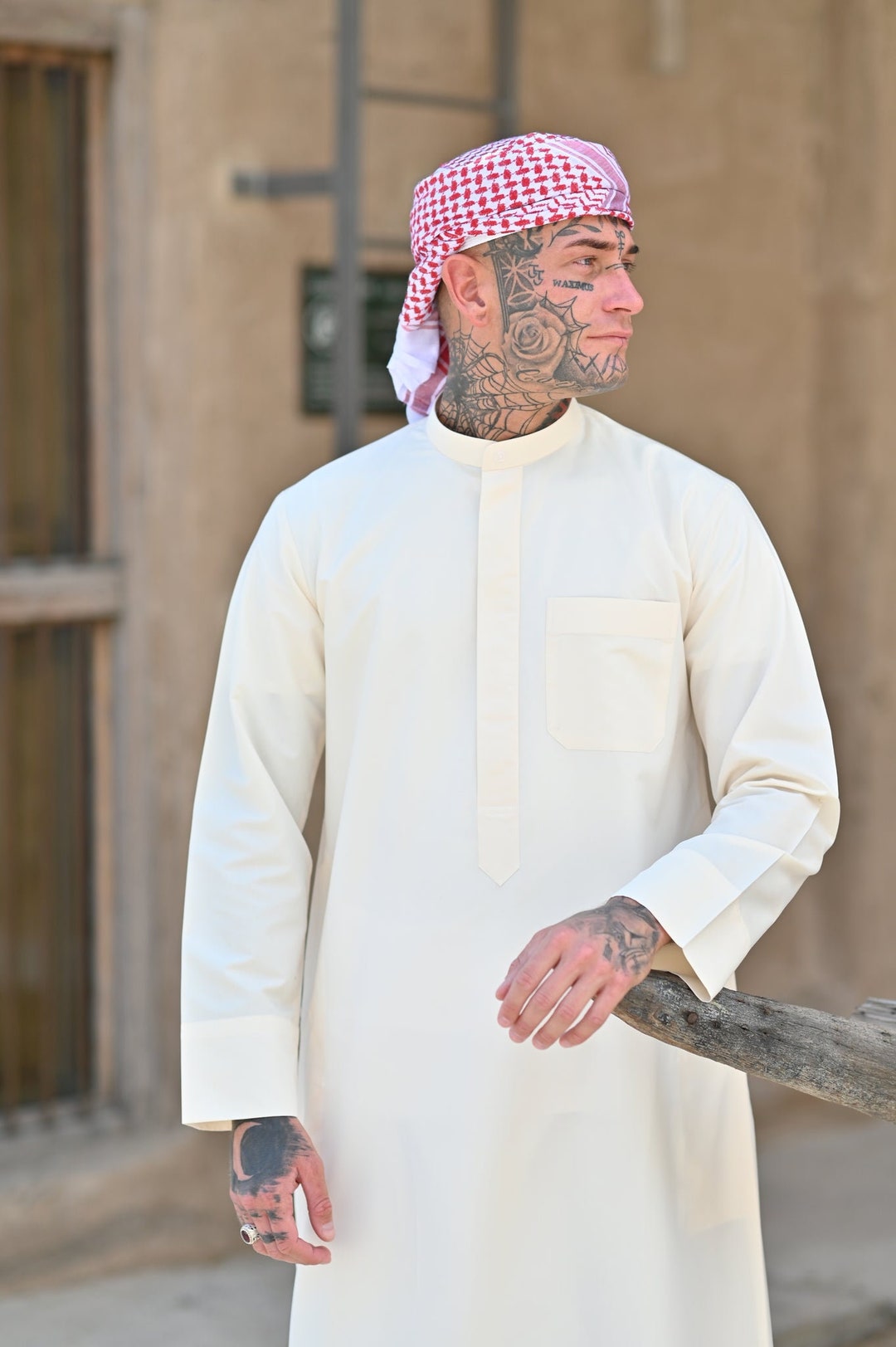 Mens Cream Kuwaiti Thobes Jubbah Jubba Thawb Kandora Dishdasha Jalabiya ...