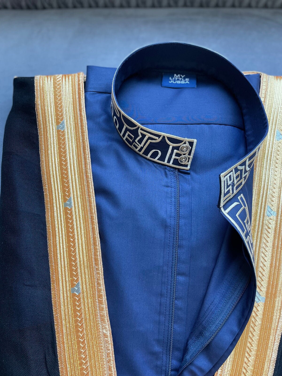 Mens Blue Thobe With Gold Embroidery 3 Pcs Set - Etsy