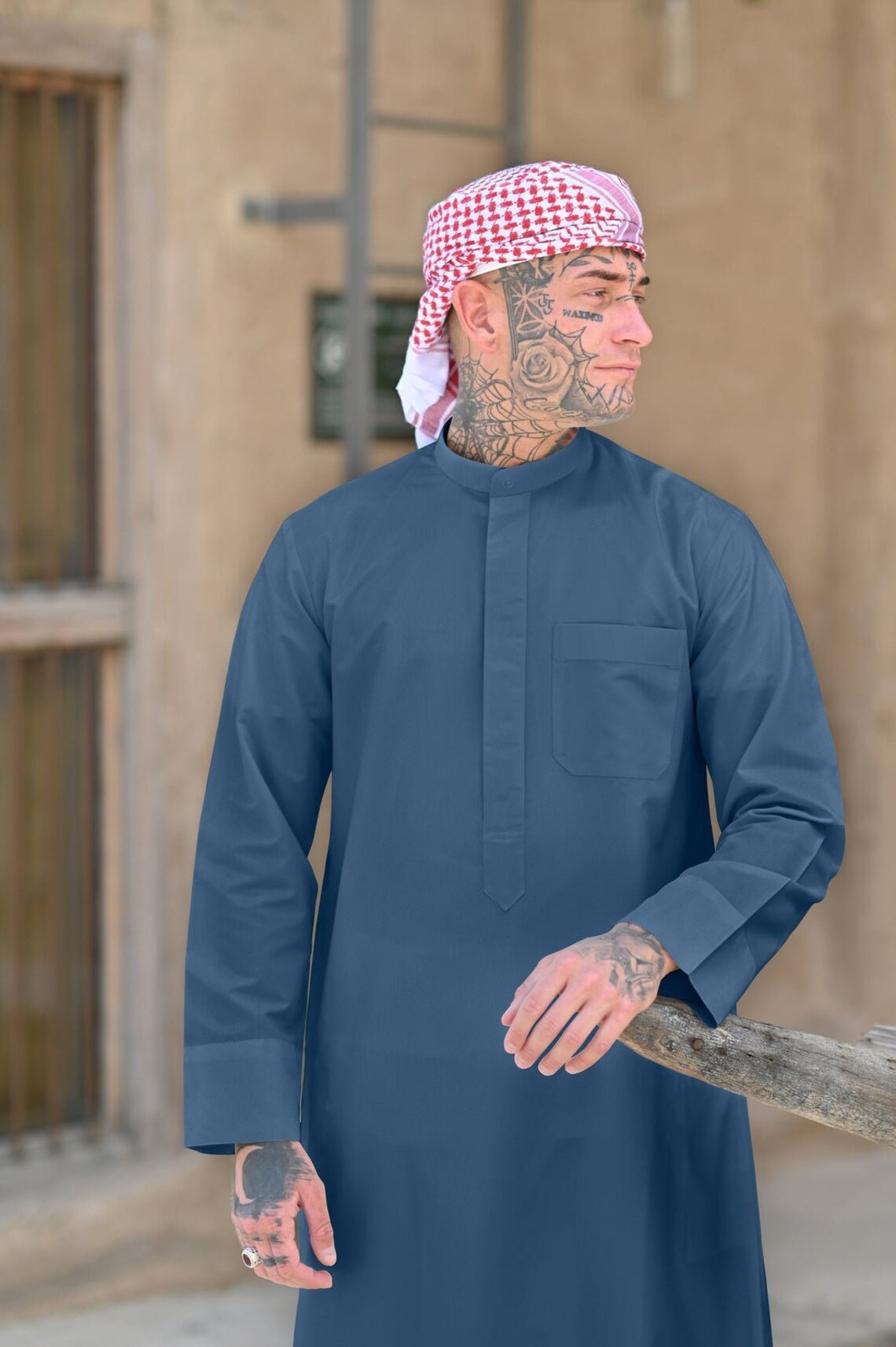Mens Midnight Blue Kuwaiti Thobes Jubbah Jubba Thawb Kandora Dishdasha ...