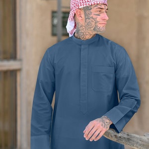 Mens Midnight Blue Kuwaiti Thobes Jubbah Jubba Thawb Kandora Dishdasha ...