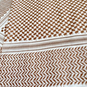 Unisex Light Brown and White Keffiyeh Scarf Original Arab Scarf Saudi ...
