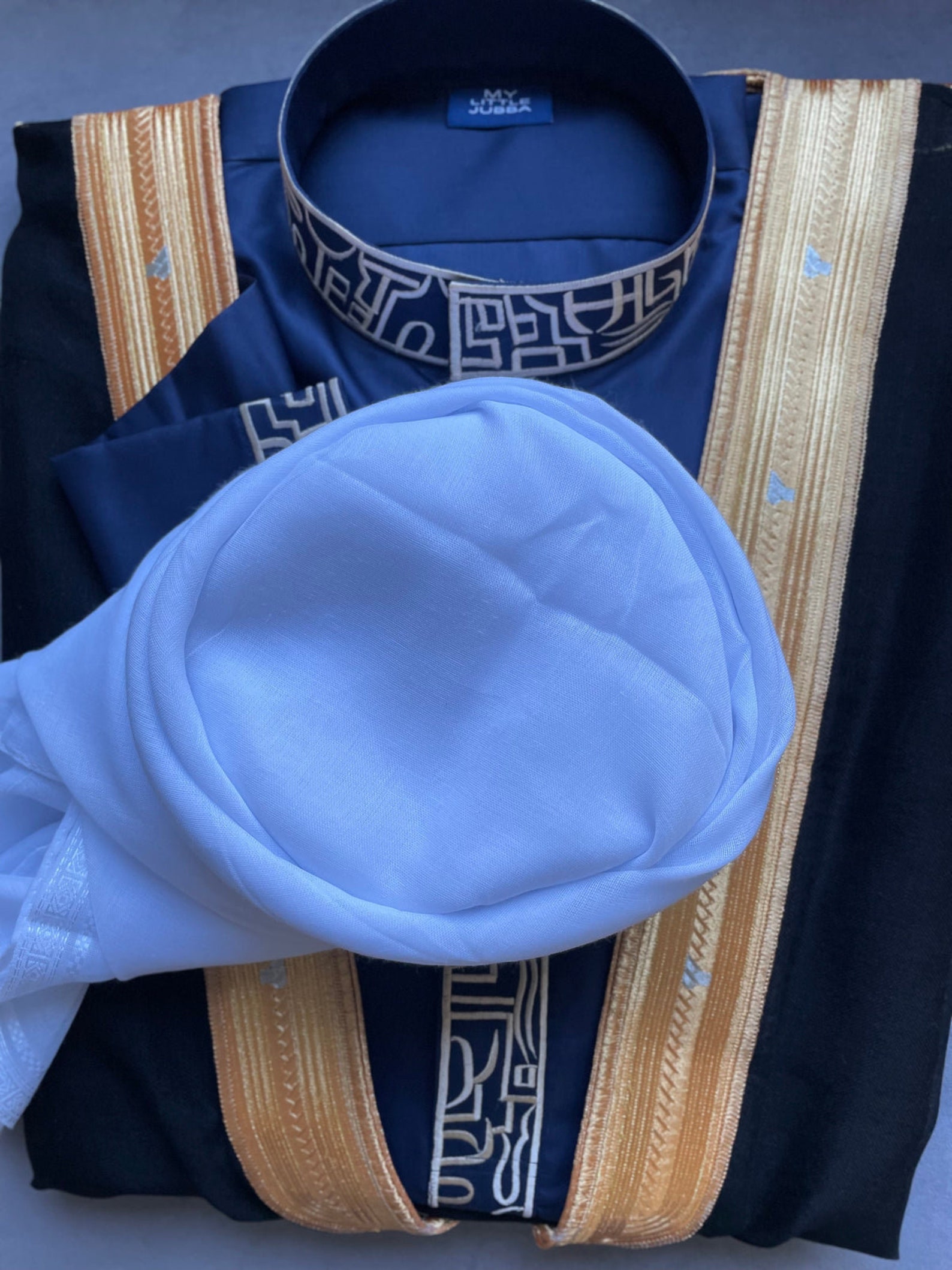 Mens Blue Thobe With Gold Embroidery 3 Pcs Set - Etsy