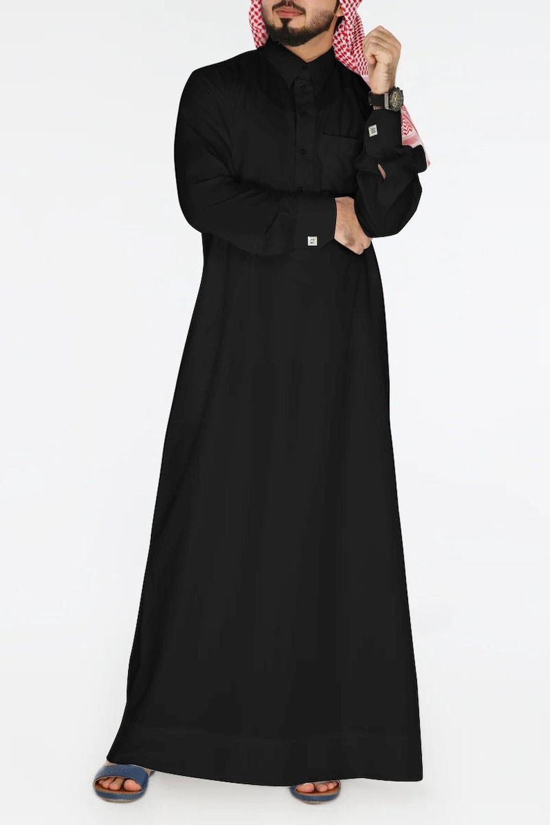 Mens Black Qatari Thobes Jubbah Jubba Thawb Kandora Dishdasha Jalabiya ...