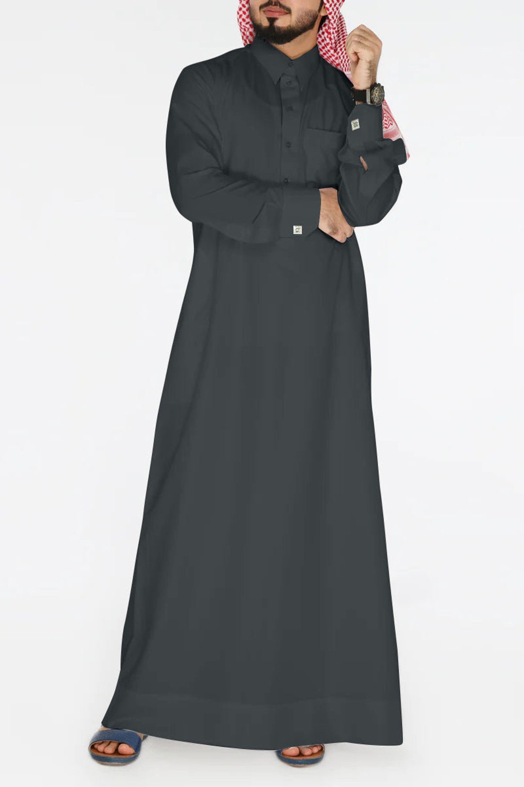 Mens Steel Grey Qatari Thobes Jubbah Jubba Thawb Kandora Dishdasha ...