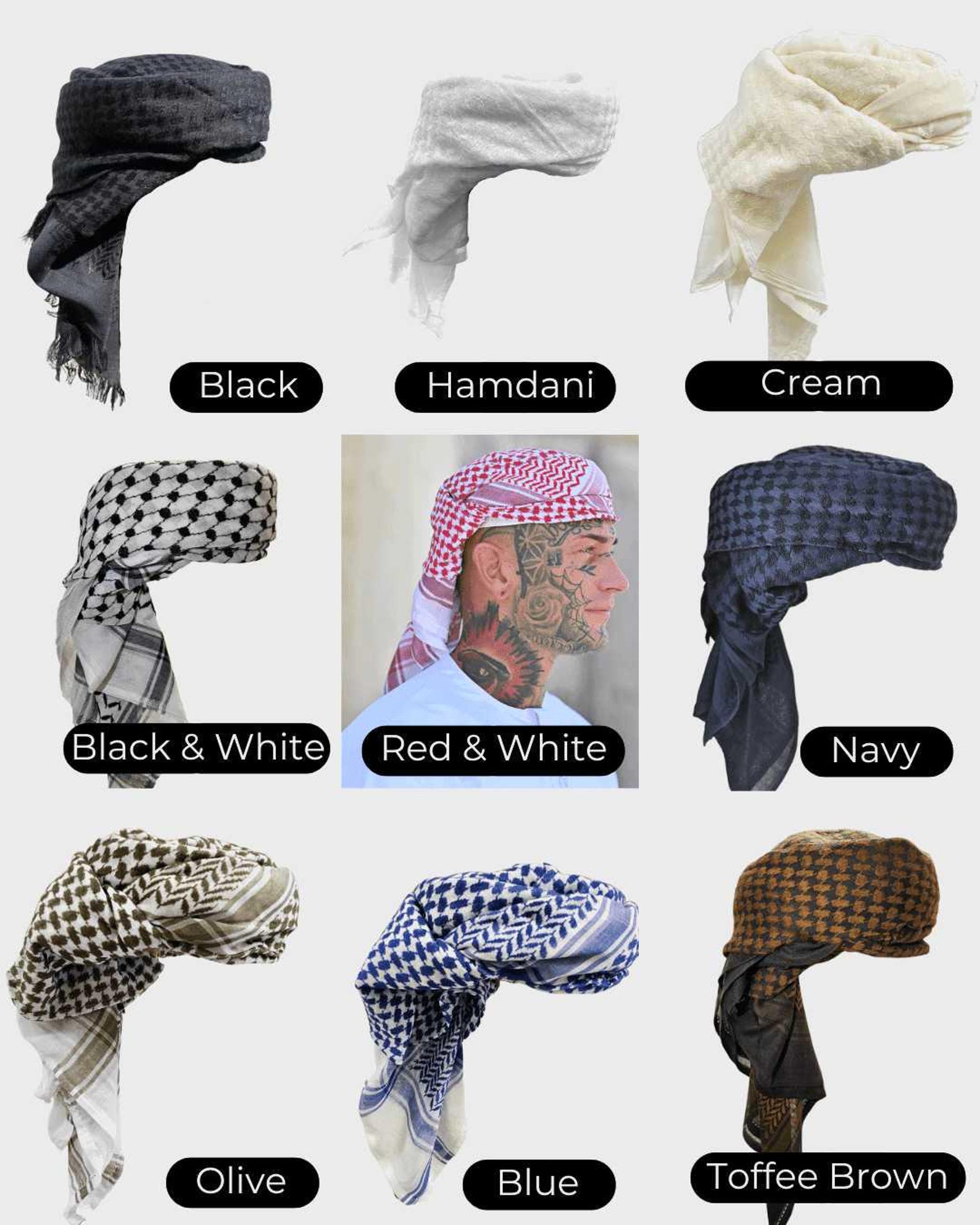 Mens & Kids Adjustable Ready Made Arab Hat Shemagh Keffiyeh Wrap (23 ...