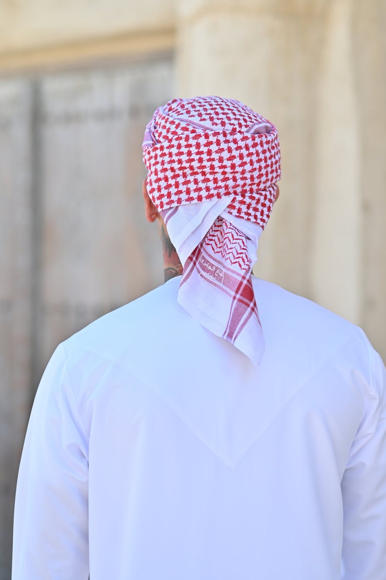 Mens Ready Made Red & White Arab Hat Shemagh Keffiyeh - Etsy