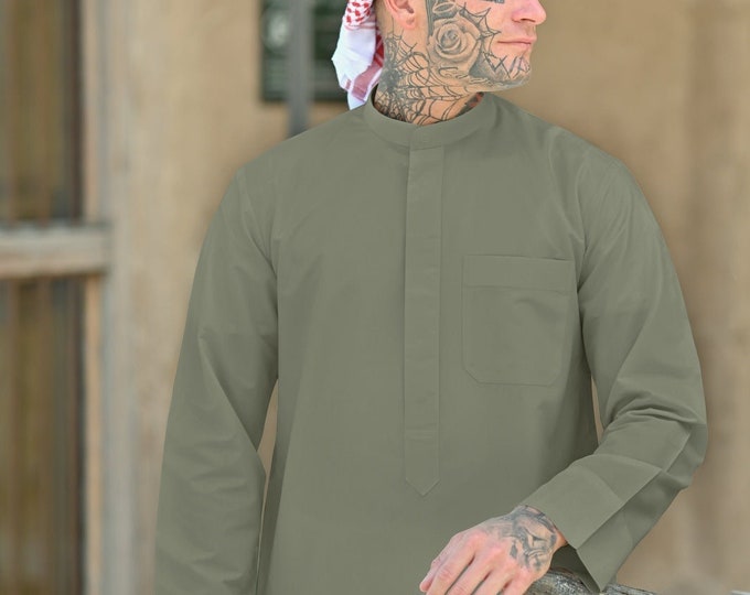 Mens Emerald Green Kuwaiti Thobes Jubbah Jubba Thawb Kandora Dishdasha ...
