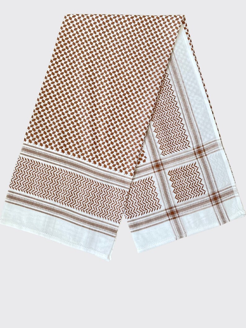 Unisex Light Brown and White Keffiyeh Scarf Original Arab Scarf Saudi ...