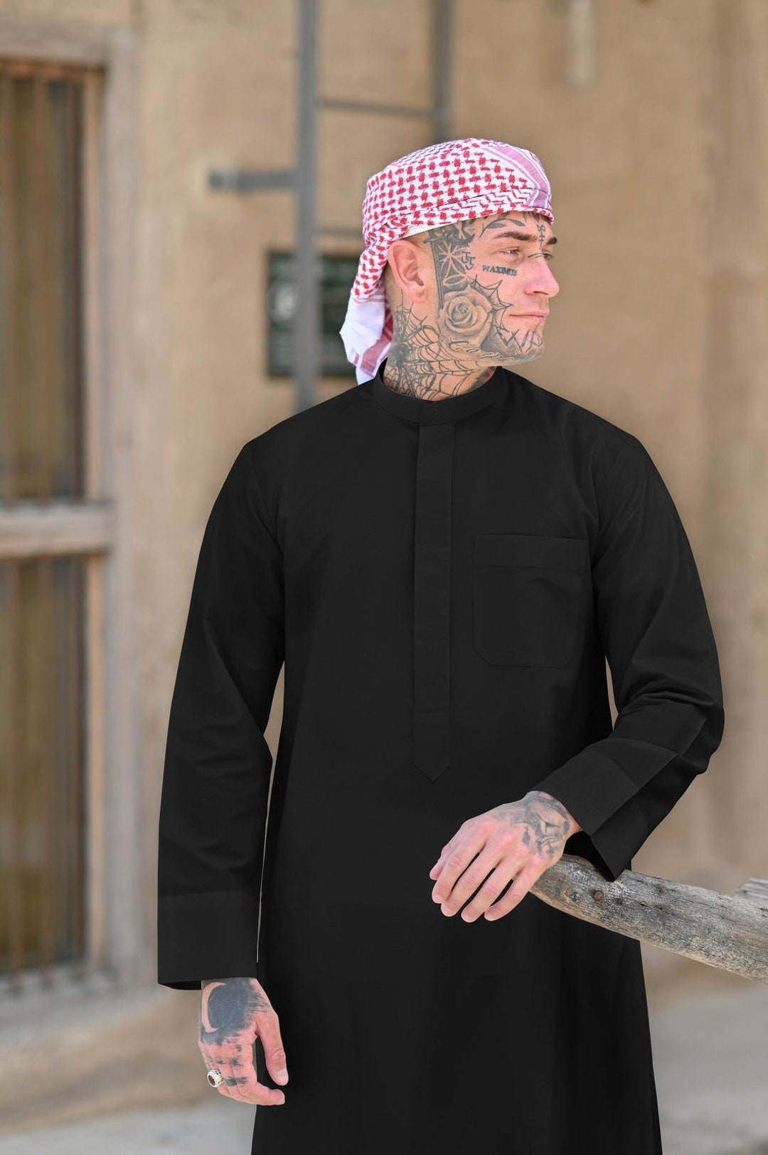 Mens Black Kuwaiti Thobes Jubbah Jubba Thawb Kandora Dishdasha Jalabiya ...