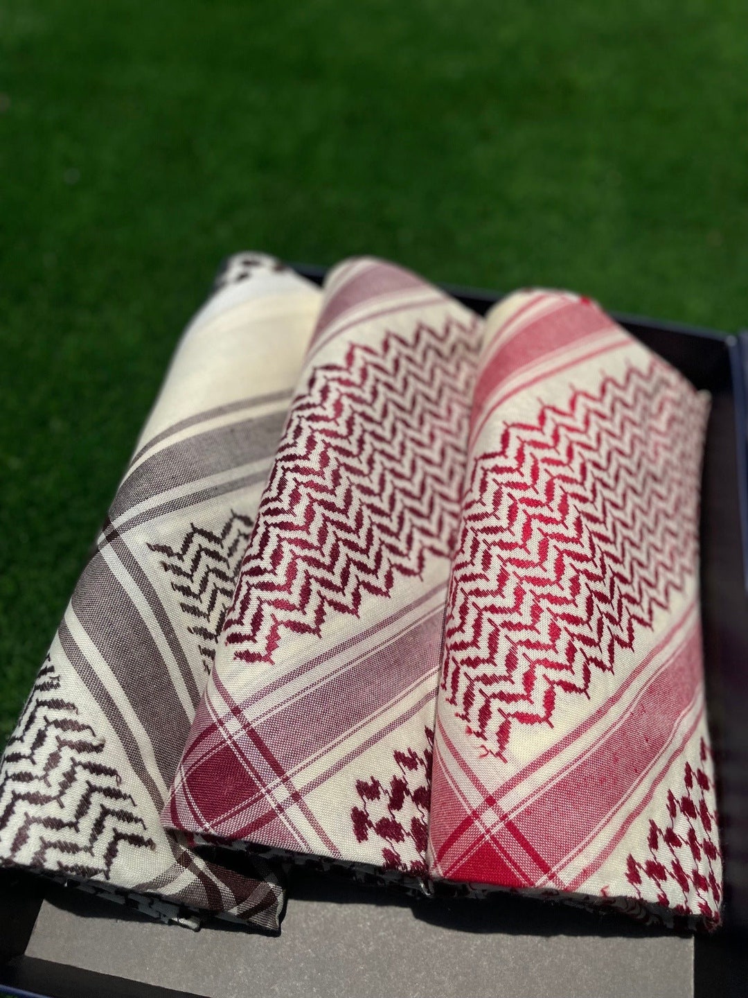 Burgundy Royale 3 Piece Keffiyeh Scarf Set Original Arab Scarf Saudi ...