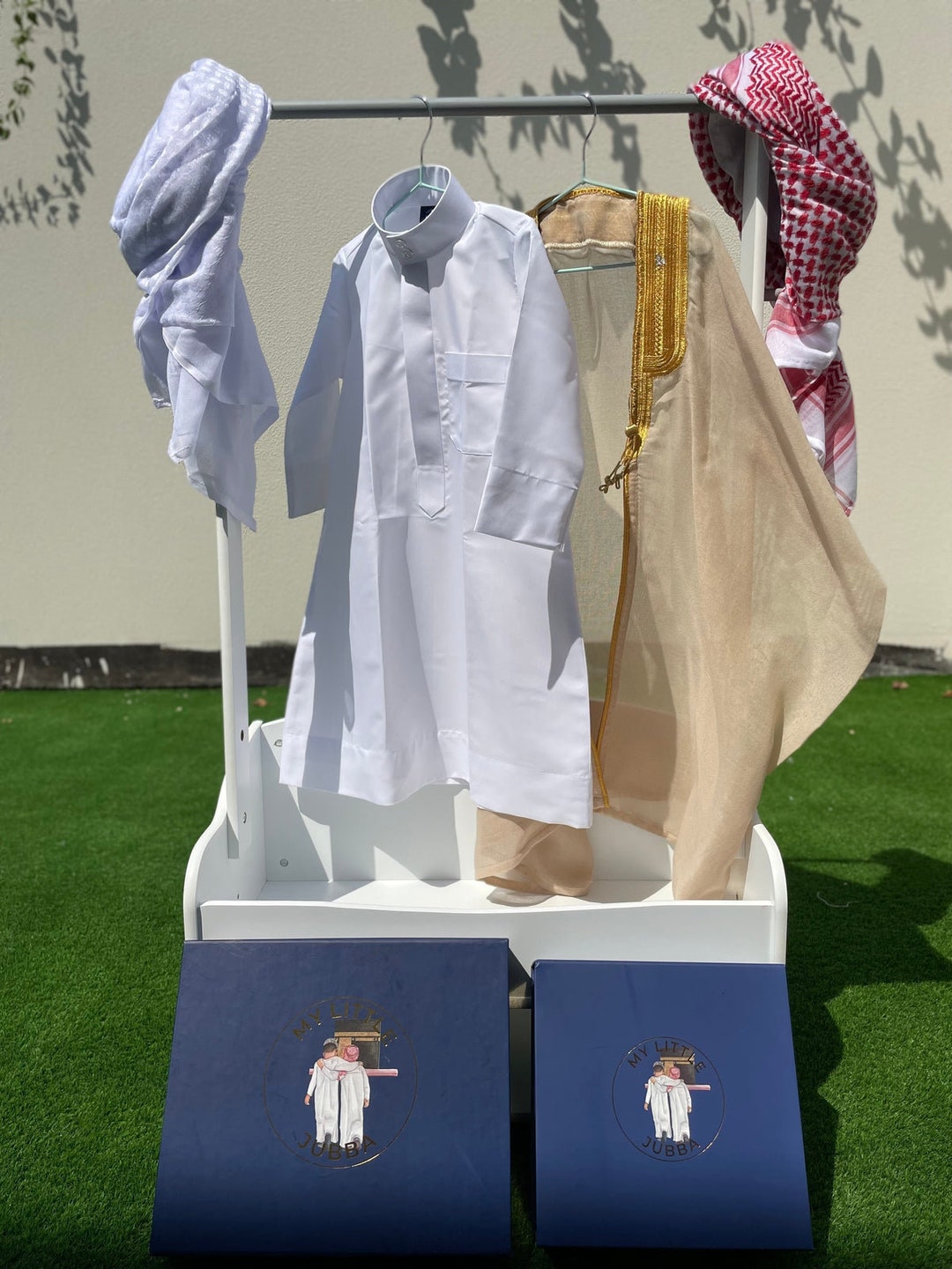 Deluxe Baby Boy Thobe Beige Bisht 0 to 12 Months 4 Items Thobes Jubbah ...