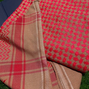 Unisex Crimson Tan Keffiyeh Scarf Original Arab Scarf Saudi Arabian ...