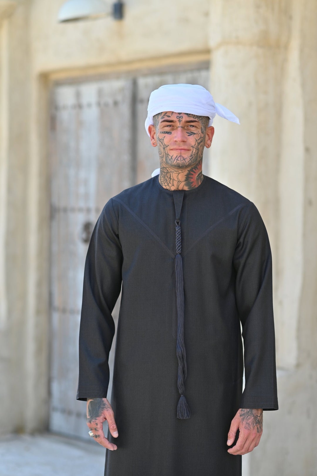 Mens Black Emirati Wool Mix Thobes Jubbah Jubba Thawb Kandora Dishdasha ...